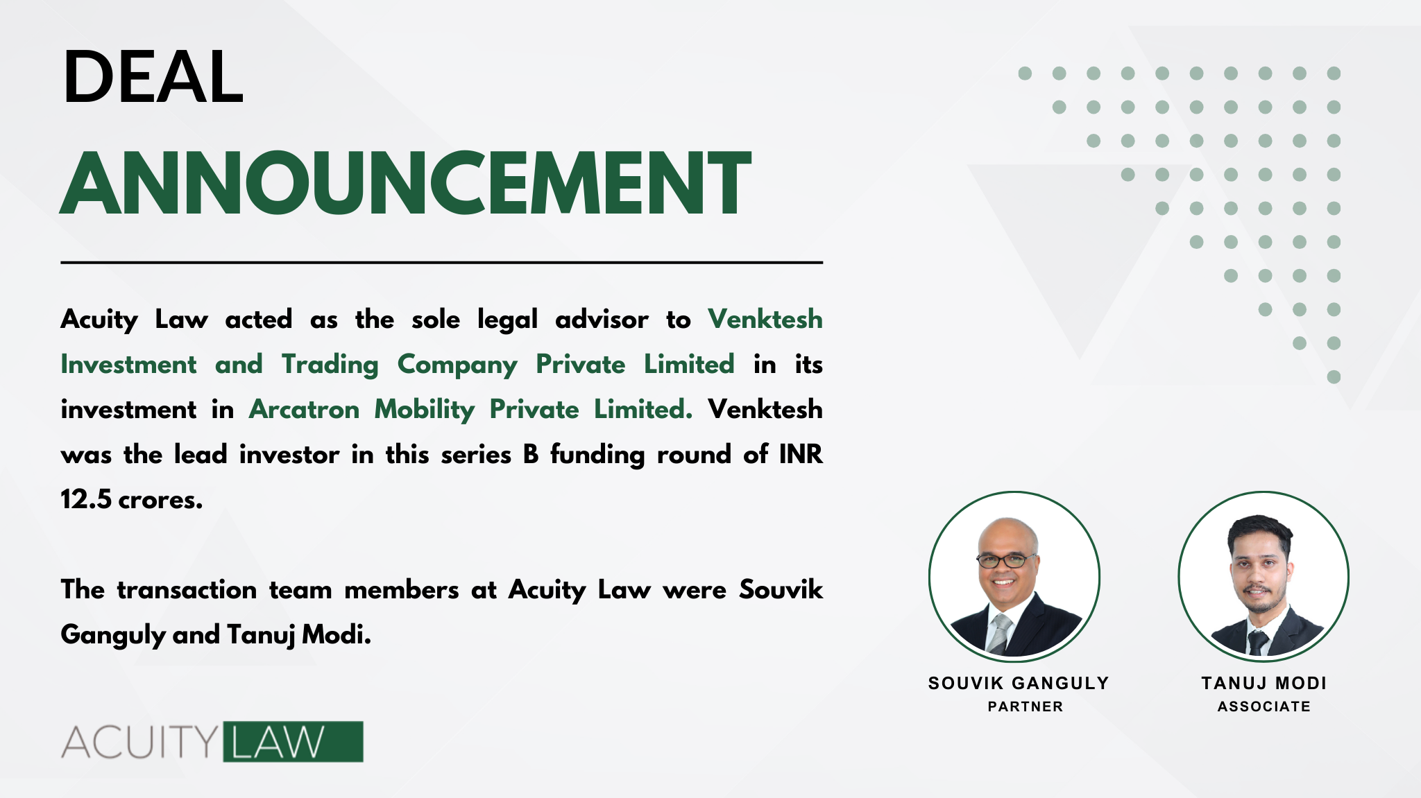 Acuity Law representesh Venktesh, in the Series B Funding Round in ...